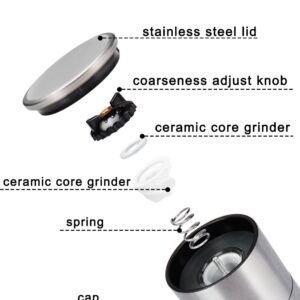 Gulex® Pepper Grinder Set Pepper Mill, Salt Grinder Refillable, Adjustable Coarseness Black Pepper Grinder, Stainless Steel Sea Salt Shaker with Ceramic Rotor(salt and pepper not included)