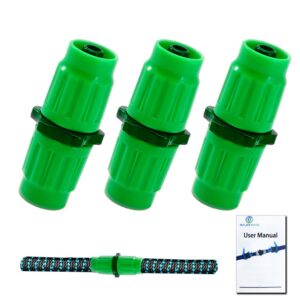 anjonova 3 sets expandable garden hose repair kit with user manual, dual-channel hose female male connectors compatible with pocket hose, fits expandable garden hose 25 50 75 100 ft, green