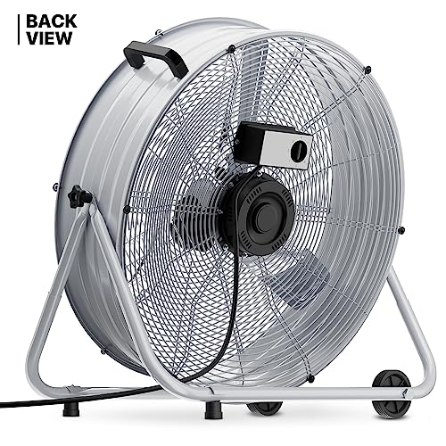 mollie 25 Inch Industrial High Velocity Floor Drum Fan with 3 Speed Heavy Duty Metal Adjustable Tilt Portable Air Circulator for Home Bedroom Garage Commercial Use, 5270 CFM, Silver