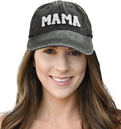 Chenille-Patch Mama-Baseball-Cap Cotton Baseball-Hat-for-Women-Girl Fall-Winter-Summer Outdoor Caps Black