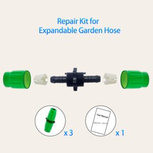 Anjonova 3 Sets Expandable Garden Hose Repair Kit with User Manual, Dual-Channel Hose Female Male Connectors Compatible with Pocket Hose, Fits Expandable Garden Hose 25 50 75 100 FT, Green