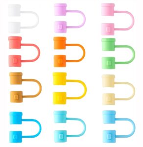 glbear 12pcs silicone straw tips cover, 8mm reusable straw covers, dust-proof straw toppers,straw covers cap accessory,straw covers cap,12 colors (8mm)