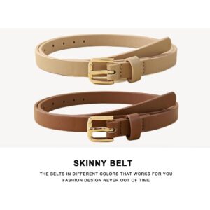 HOTWILL 4 Pack Women Skinny Belts for Jeans Dress Thin Waist Belt for Ladies with Gold Buckle 0.55" Width