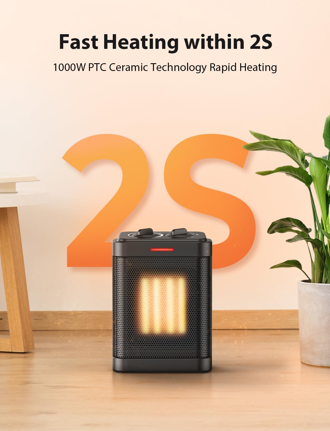 1000W/700W Space Heater, Small Ceramic Space Heater with Thermostat, Mini Portable Electric Heater with Fast Safety Heat, Multiple Protection for Home Office Desk