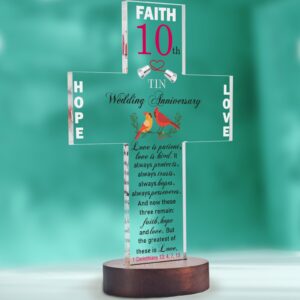 10 year anniversary christian gifts for couples, 10th wedding anniversary thoughtful gifts ideas, best tin anniversary present for him, her, wife, 10th anniversary decorative cross with bible verse.