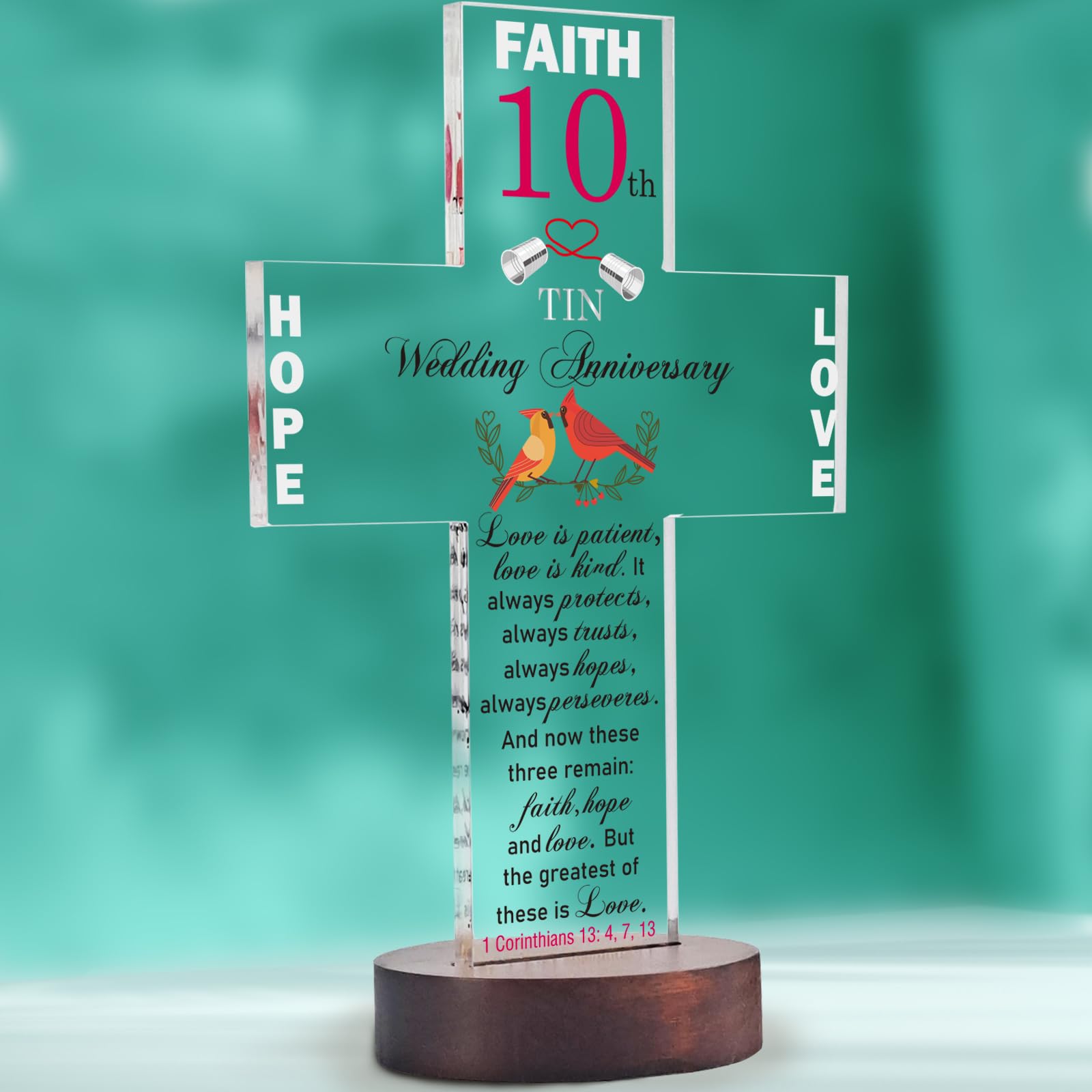 10 Year Anniversary Christian Gifts for Couples, 10th Wedding Anniversary Thoughtful Gifts Ideas, Best Tin Anniversary Present for Him, Her, Wife, 10th Anniversary Decorative Cross with Bible Verse.