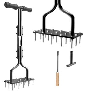 vanpein lawn aerator spike manual tool with 15 iron spikes, garden grass aeration tools hand air aerator & clean tool for aerating lawns & yard care, loosening soil, 36”