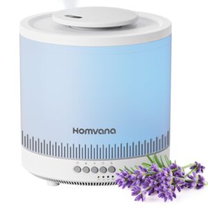 homvana small humidifiers for bedroom, 1.8l cool mist top fill humidifier for baby nursery, essential oil diffuser, 3 in 1 for home plants offices and grow tents, 7 color nightstand light, ultrasonic