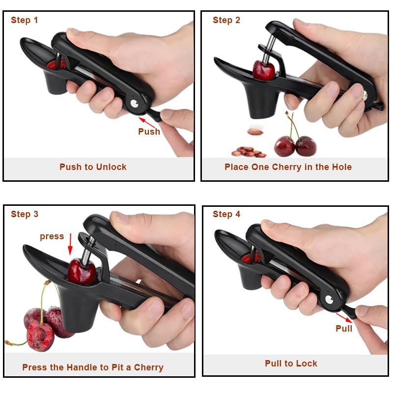 Cherry Pitter Tool - Heavy-Duty Stainless Steel Pitting Tool, Portable Cherries Corer Stoner Seed Tool with Lock Design, Fruit Pit Remover for Cherry Jam(Black)