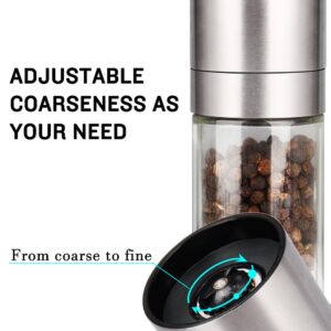 Gulex® Pepper Grinder Set Pepper Mill, Salt Grinder Refillable, Adjustable Coarseness Black Pepper Grinder, Stainless Steel Sea Salt Shaker with Ceramic Rotor(salt and pepper not included)