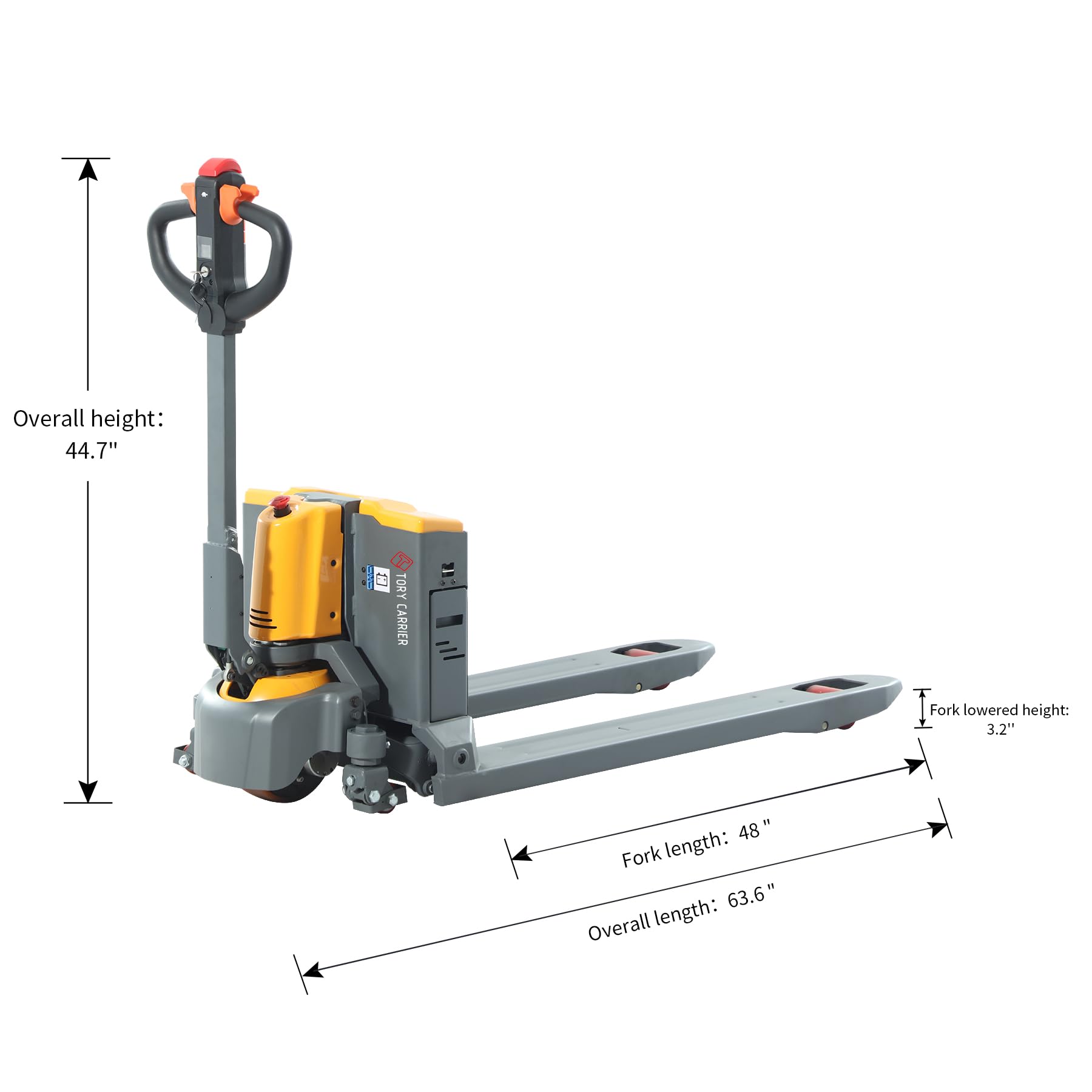 T Tory Carrier 2 Pieces Electric Pallet Jack Truck 3300lbs Capacity Lithium Electric Pallet Trucks 48" x27" Forks Li-on Battery Lift for Narrow Spaces