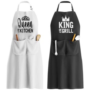 king & queen apron set - wedding engagement gifts for couples, funny kitchen gifts for couples, husband, wife, boyfriend, girlfriend, him her, bridal shower gifts, unique valentine's day gifts ideas