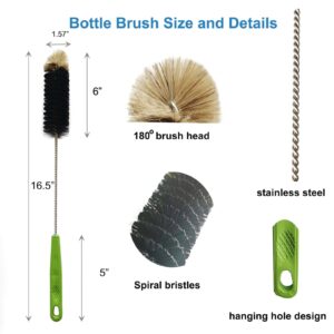 2 Pack 16" Bottle Brush, Dokpod Long Handle Cleaning Brushes for Long Narrow Neck Bottle Cleaning Water Beer Wine Sports Bottle Thermos Flask Bottles Cleaning Hummingbird Feeder Vase Cleaning Brushes