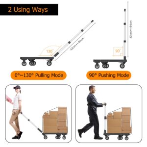 COOWOO Folding Hand Truck, Heavy Duty 600Lbs Luggage Cart, Light Weight Utility Dolly Platform Cart with 7 Wheels(2 with Brake), Handle Lock & 4 Elastic Ropes for Home, Office & Business Use