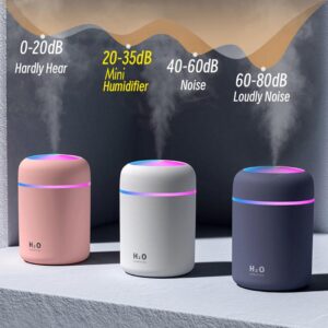 Portable Mini Humidifier, Colorful, Cool Mist, USB Powered. Perfect for Bedroom, Office & Car (300ml, White)