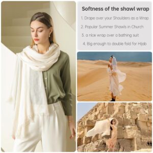 Harewom Lightweight Linen Feeling Shawl Wraps for Women Dressy Travel Gauze Summer Scarfs for Evening Dresses Cream-White