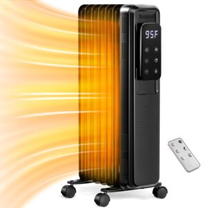 kismile radiator heater,1500w electric portable space oil filled heater with lcd display,4 modes,remote control,overheat & tip-over protection,digital thermostat,24h timer, for indoor use, black