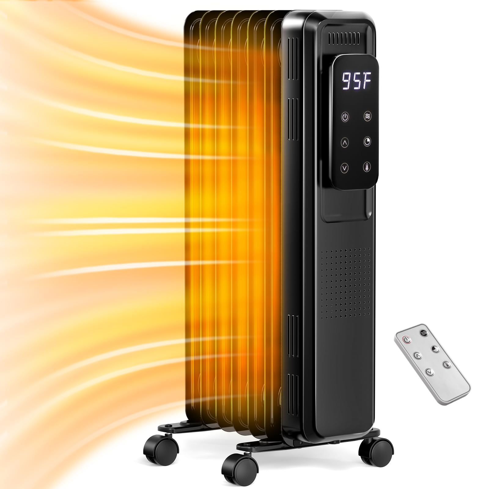 Kismile Radiator Heater,1500W Electric Portable Space Oil Filled Heater with LCD Display,4 Modes,Remote Control,Overheat & Tip-Over Protection,Digital Thermostat,24H Timer, for Indoor Use, Black