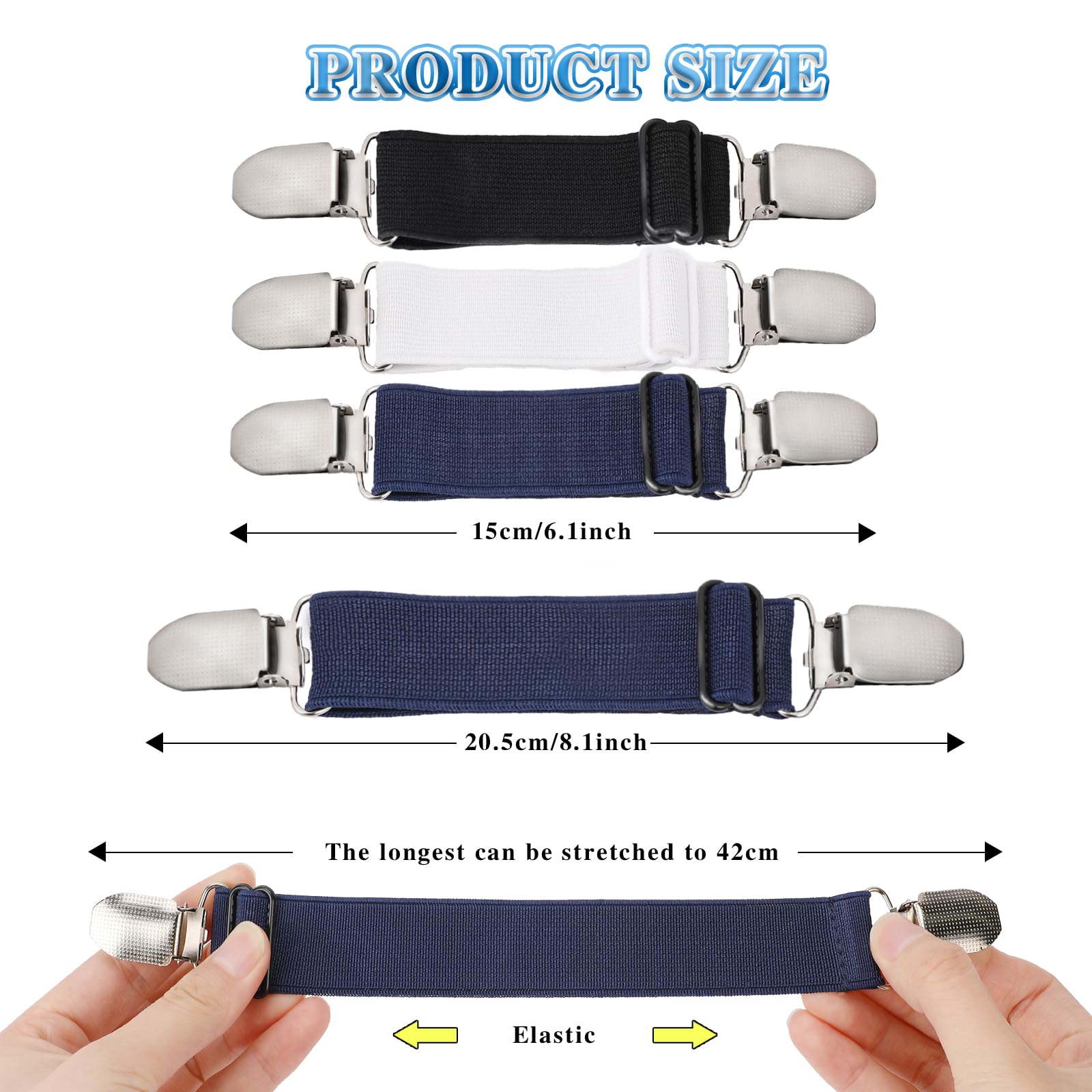 Mozeat Lens 6 Pcs Adjustable Hip Elastic Belt, Elastic Band for Sewing Pant Waist Tightener Pant Elastic Belt Clip Women Men Back Cinch for Jeans Pants Dresses