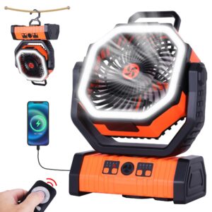 𝟐𝟎𝟎𝟎𝟎𝐦𝐀𝐡 camping fan battery powered fan with led lantern, portable camping fan for tents, 8h timer & 270°osicllating fan rechargeable battery operated fan, usb desk fan beach fan with hook