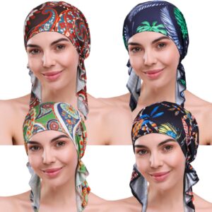 dackrito 4 pieces chemo headwear for women, pre-tied head scarf cancer headwear for hair loss