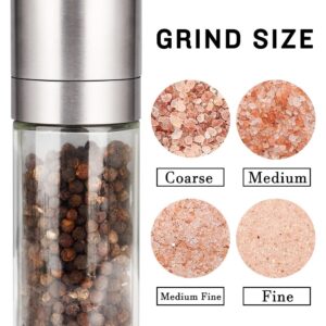 Gulex® Pepper Grinder Set Pepper Mill, Salt Grinder Refillable, Adjustable Coarseness Black Pepper Grinder, Stainless Steel Sea Salt Shaker with Ceramic Rotor(salt and pepper not included)