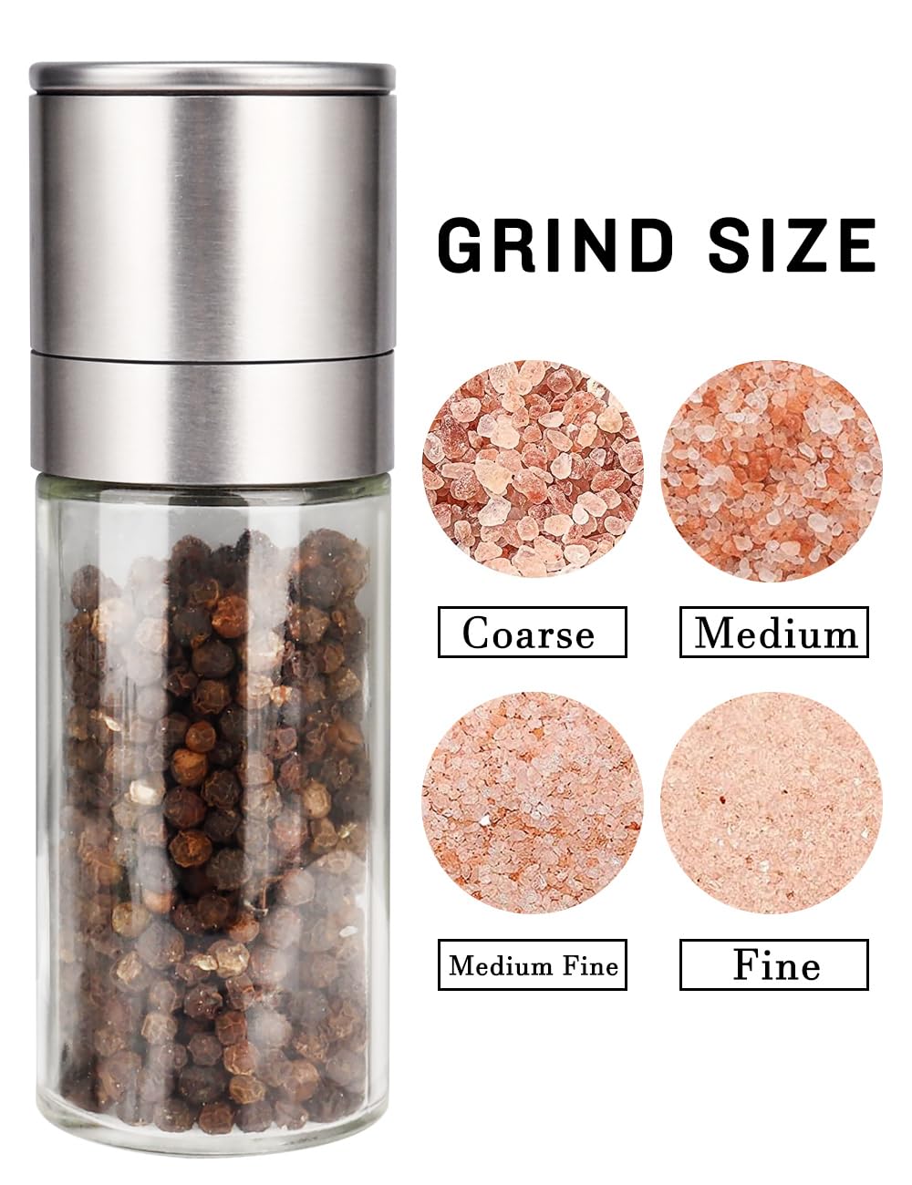 Gulex® Pepper Grinder Set Pepper Mill, Salt Grinder Refillable, Adjustable Coarseness Black Pepper Grinder, Stainless Steel Sea Salt Shaker with Ceramic Rotor(salt and pepper not included)