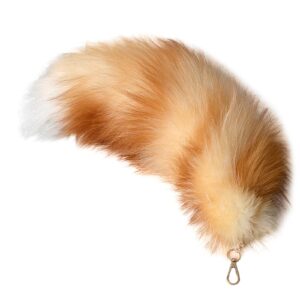 fluffy fur wolf tail keychain black red purple fox tail key chain cosplay toy costume keyring for women girls (gold)