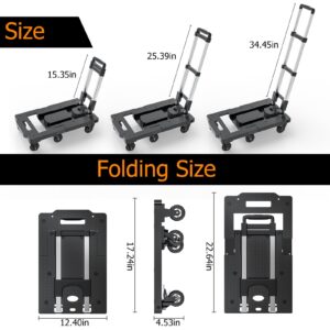 COOWOO Folding Hand Truck, Heavy Duty 600Lbs Luggage Cart, Light Weight Utility Dolly Platform Cart with 7 Wheels(2 with Brake), Handle Lock & 4 Elastic Ropes for Home, Office & Business Use