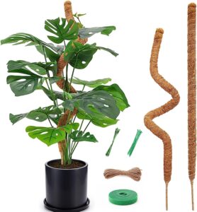 2 pack moss pole for plants monstera - 25 inch moss poles for climbing plants monstera, bendable plant stakes for indoor, handmade coco coir monstera plant support for plants grow upward