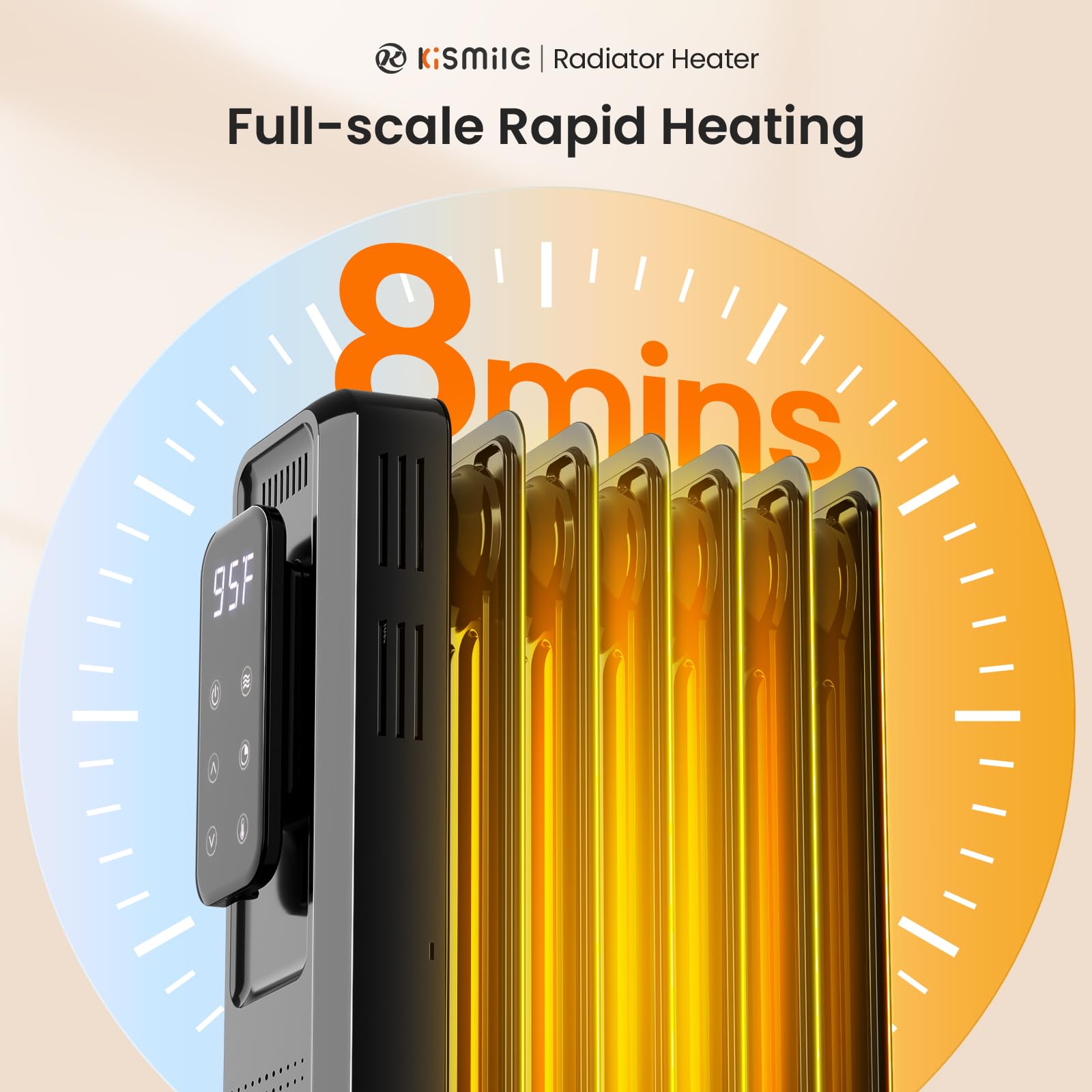 Kismile Radiator Heater,1500W Electric Portable Space Oil Filled Heater with LCD Display,4 Modes,Remote Control,Overheat & Tip-Over Protection,Digital Thermostat,24H Timer, for Indoor Use, Black