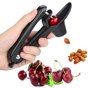 cherry pitter tool - heavy-duty stainless steel pitting tool, portable cherries corer stoner seed tool with lock design, fruit pit remover for cherry jam(black)