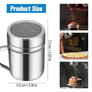 2 Pcs Powdered Sugar Shaker Duster with Handle, Stainless Steel Fine Mesh Shaker Powder Cans with Plastic Lid, Sifter Dredge Shaker for Powder Sugar Cinnamon Cocoa Pepper Coffee Flour