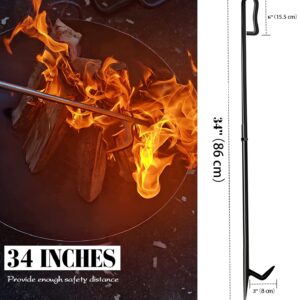 Heavy Duty Fire Poker, 34 Inch Long Fire Poker for Fireplace Fire Pit, 0.4 Inch Thick Solid Steel Campfire Poker, Removable Fire Pit Poker for Fireplace, Camping, Wood Stove, Outdoor and Indoor Use