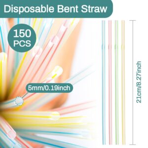 MAQIHAN 150PCS Disposable Plastic Drinking Straws - Flexible Drinking Straws Long Plastic Straws Drinking Straws Bendable Colorful PP Plastic Straws for Home Use Milk Juice Drinks