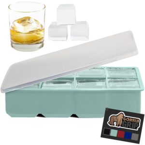 gorilla grip large silicone ice cube mold with stackable lid, 1 tray, easy release freezer mold, 8 giant square cubes, slow melt for whiskey drinks iced coffee, cocktail bar kitchen essentials, mint