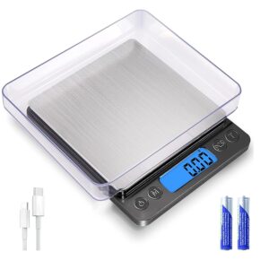 skeap gram scale 0.01g accuracy, food scales kitchen digital weight grams & oz, jewelry scale, high accuracy gram scale, digital scale with charging,batteries and usb cable included