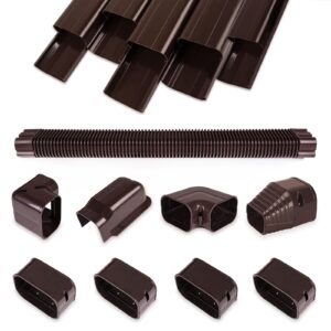 mooitek 3" 10ft pvc line set cover kit for ductless mini split air conditioners, decorative pvc slim line cover for central ac & heat pumps systems tubing cover brown