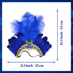 Goenb Mardi Gras Headband, Mardi Gras Headband for Women Girls Showgirl Carnival Feather Headpiece for Hawaii Costume Party (Blue)