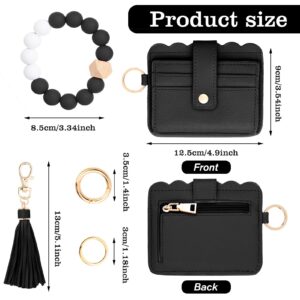 Lostars Wallet Keychain Wristlet for Women RFID Card Holder with Keychain,Tassel Card Pocket Key Chains for Women (Classic, Black)