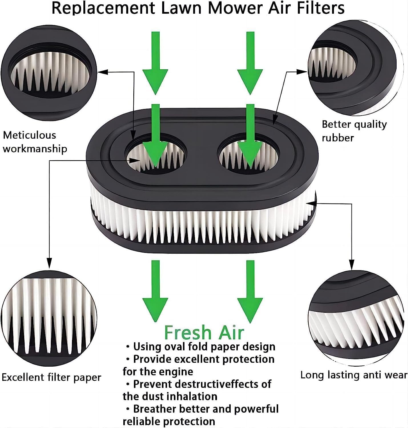 593260 Air Filter，Lawn Mower Air Cleaner Replacement Filters Cartridge for 4247 5432 5432k 09P00 09P702 550E 500EX 550EX 625 575EX Mower Series Engine Accessories (4PCS)