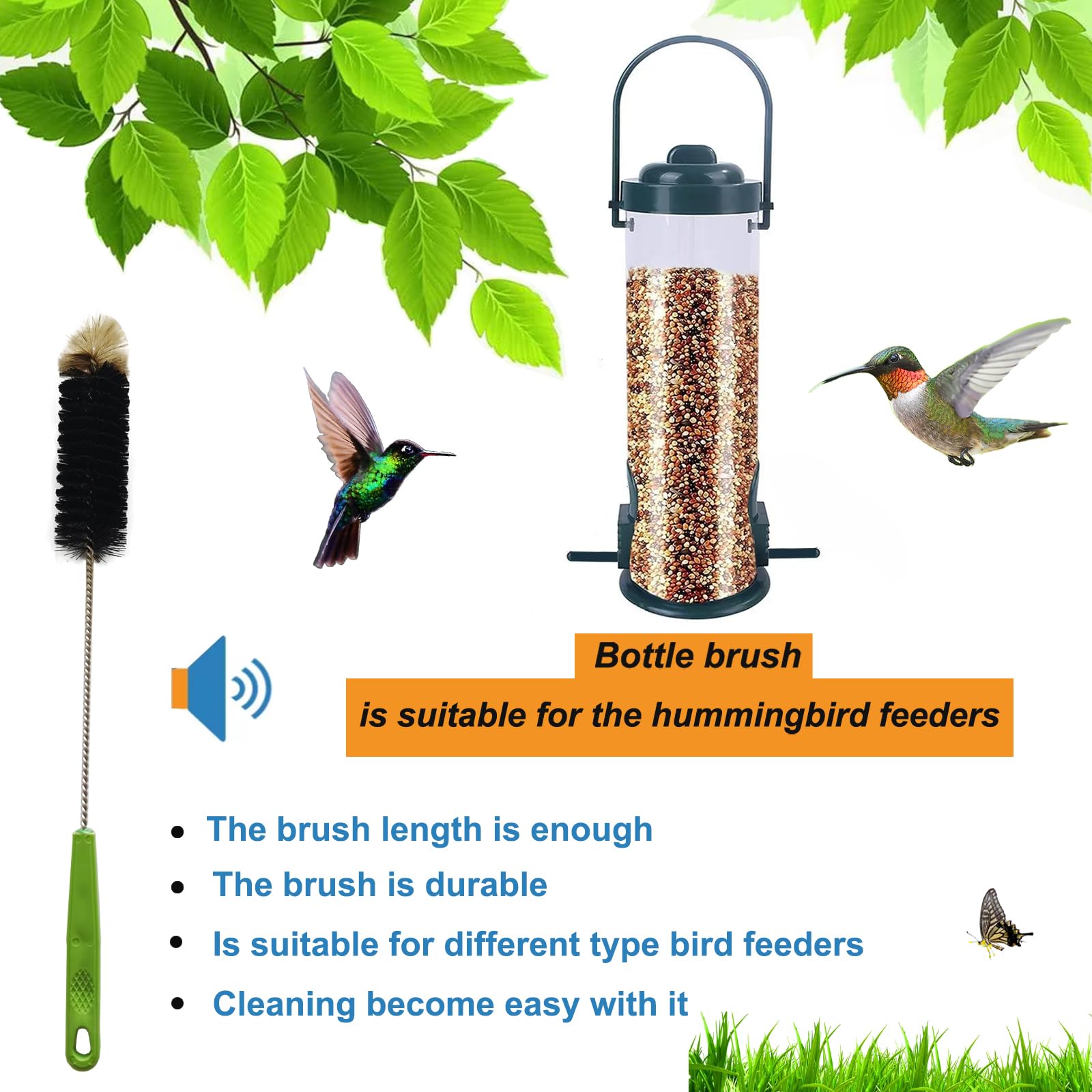 2 Pack 16" Bottle Brush, Dokpod Long Handle Cleaning Brushes for Long Narrow Neck Bottle Cleaning Water Beer Wine Sports Bottle Thermos Flask Bottles Cleaning Hummingbird Feeder Vase Cleaning Brushes