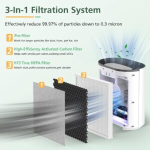 2 Pack 3-in-1 H13 True HEPA Replacement Filter Compatible with Pure Enrichment PureZone Air Purifier Part No. PEAIRPLG