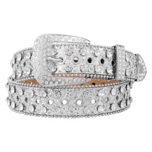 jasgood rhinestone belt for women men western cowgirl bling studded leather belt sparkly sequin diamond belts for jeans