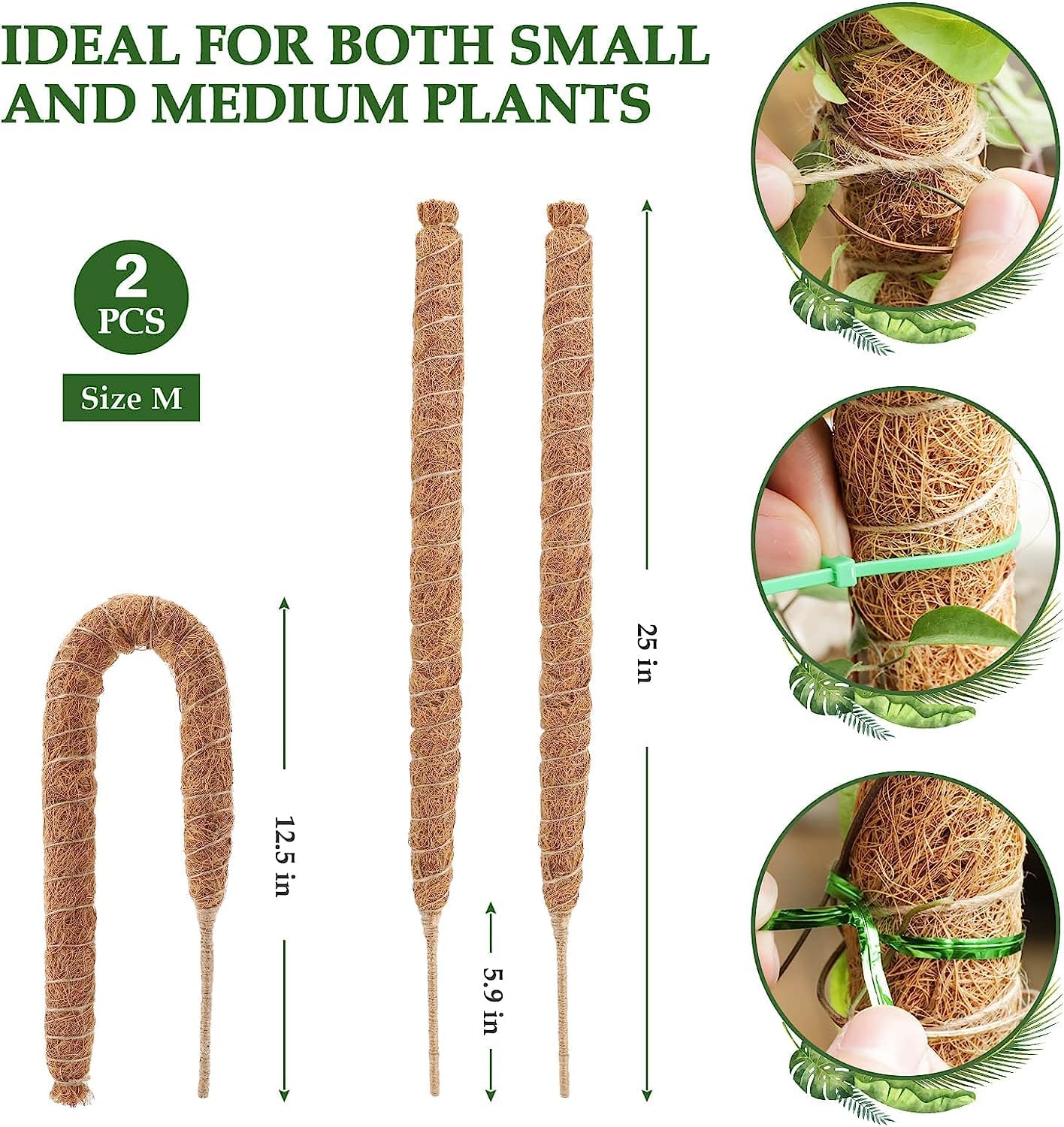 2 Pack Moss Pole for Plants Monstera - 25 Inch Moss Poles for Climbing Plants Monstera, Bendable Plant Stakes for Indoor, Handmade Coco Coir Monstera Plant Support for Plants Grow Upward