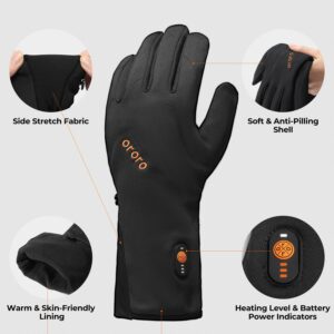 ORORO Heated Gloves Liner for Men and Women, Lightweight Heated Liner Gloves for Riding, Skiing and Arthritis Hands (Black, S)