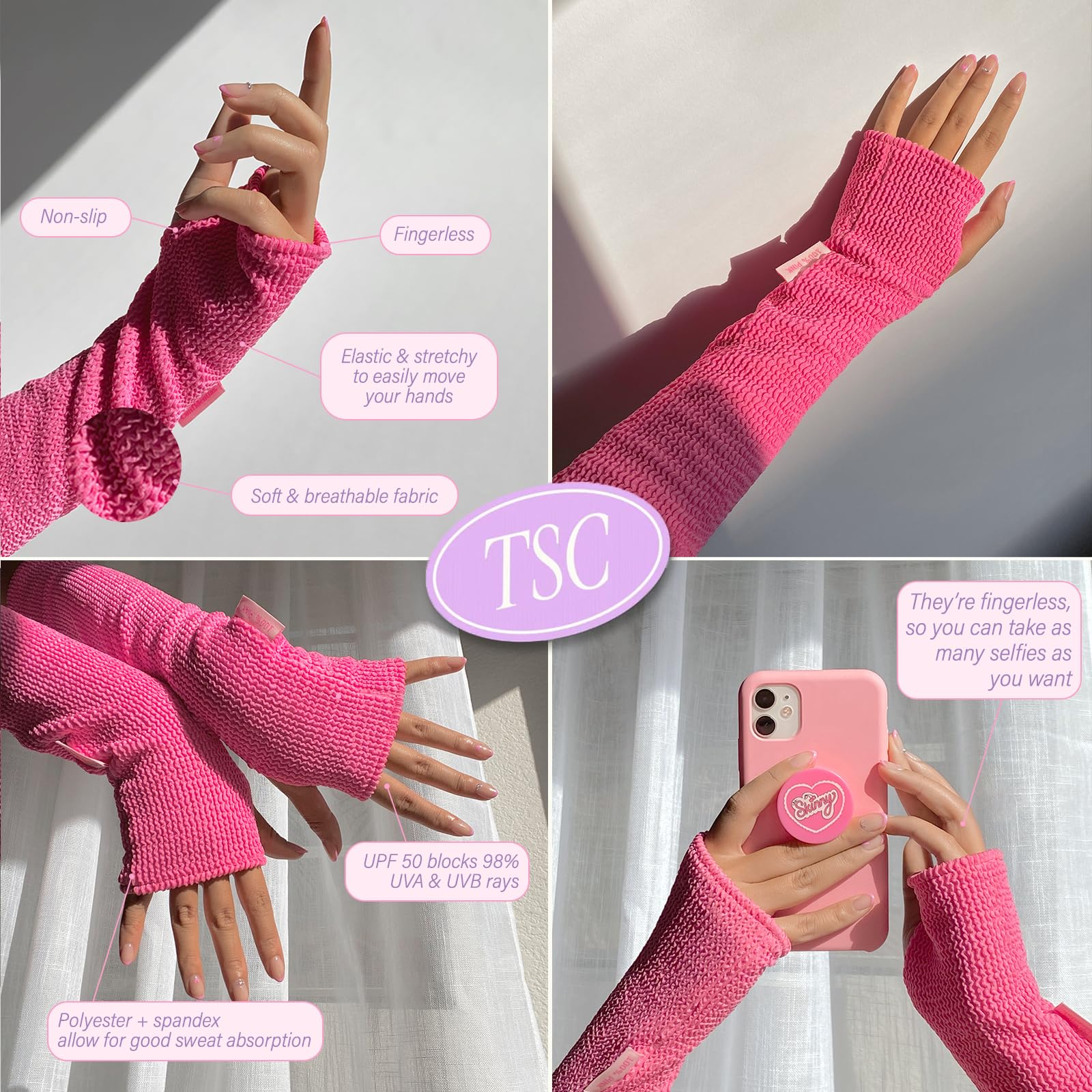 The Skinny Confidential BOUGIE Driving Gloves, Pink Fingerless Summer Gloves, Soft Driving Gloves for Women, UV Hand Protection, Young & Healthy Skin, UPF Clothing Women, Breathable Summer Essentials