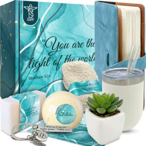 dehite christian gifts for women religious inspirational present with insulated tumbler - | notebook | socks | keychain | birthday basket | - christmas gifts box for mother bestfriend coworker