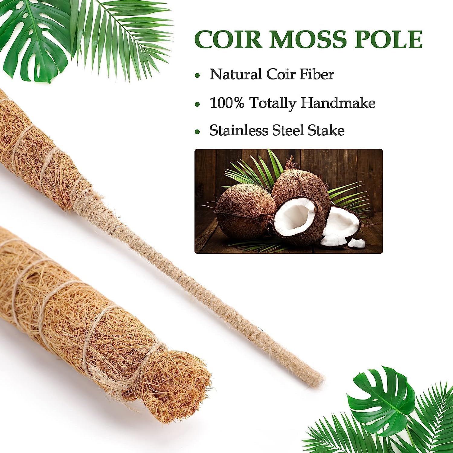 2 Pack Moss Pole for Plants Monstera - 25 Inch Moss Poles for Climbing Plants Monstera, Bendable Plant Stakes for Indoor, Handmade Coco Coir Monstera Plant Support for Plants Grow Upward