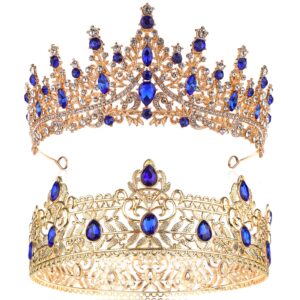 2 pcs king and queen crowns set king crowns for men royal crown with black rhinestone crystal crowns for women princess crown tiara costume headwear for wedding homecoming party decorations